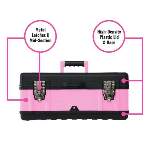 18" Toolbox with Extra Storage Compartments | Pink Power